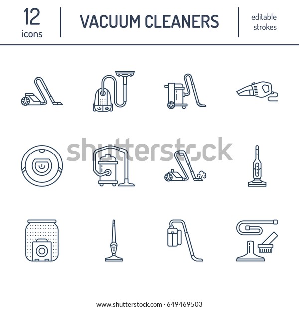 Vacuum Cleaners Flat Line Icons Different Stock Vector (Royalty Free ...