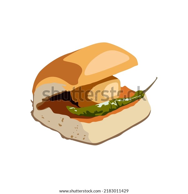 Vada Pav Vector Illustration Indian Popular: เวกเตอร์สต็อก (ปลอดค่า ...