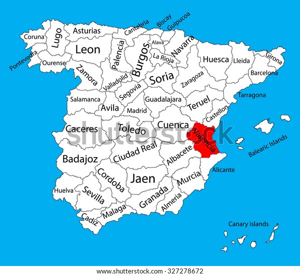 Valencia Map Silhouette Vector Spain Province Stock Vector (Royalty ...