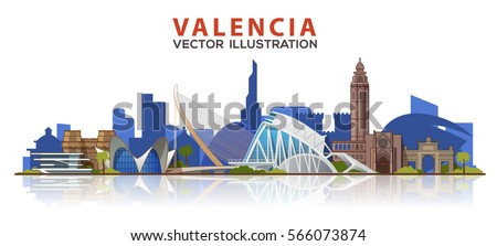 Immagine vettoriale a tema Valencia Skyline Vector Illustration ...
