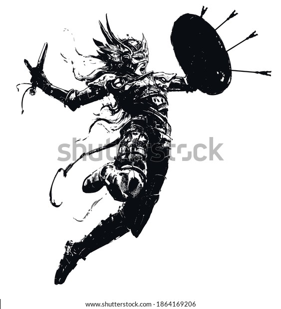 Valkyrie Rushing Into Battle Epic Leap Stock Vector (Royalty Free ...