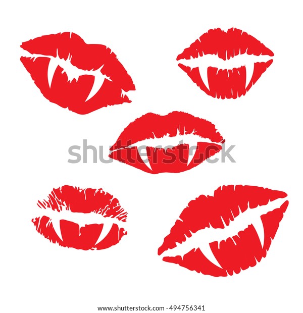 Vampire Lips Fangs Icon Set Stock Vector (Royalty Free) 494756341 ...