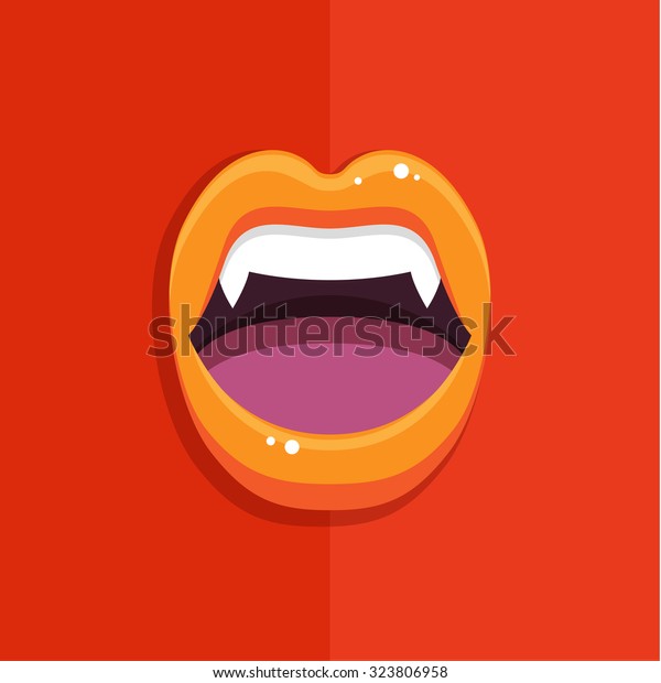 Vampire Mouth Open Red Lips Long Stock Vector (Royalty Free) 323806958