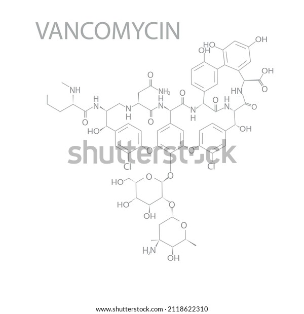 Vancomycin Chemical Molecular Skeletal Formula Vector Stok Vektör ...