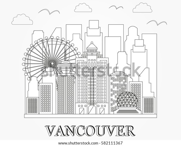 Vancouver City Skyline Linear Vector Illustration Stock Vector (Royalty ...