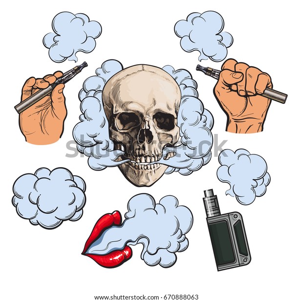 Vaping Related Elements Symbols Smoke Skull Stock Vector (Royalty Free ...