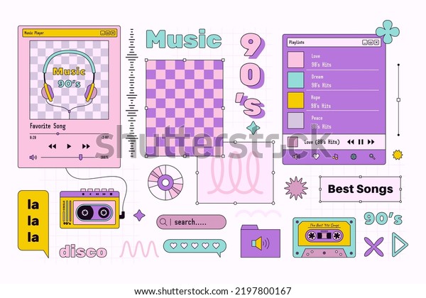 Vaporwave Music Template Boxes Interfaces Elements: เวกเตอร์สต็อก (ปลอด ...