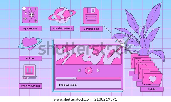 Vaporwave Retro Desktop User Interface Elements Stock Vector (Royalty ...