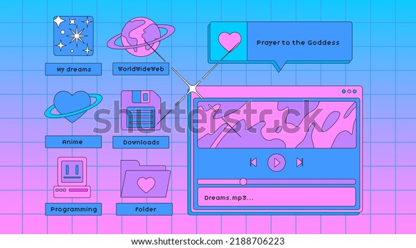 Vaporwave Retro Desktop User Interface Elements Stock Vector (Royalty ...