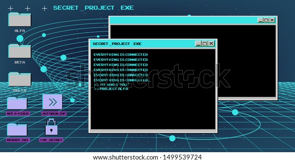 Vaporwave Synthwave 80s-90s retrofuturistic background with opened ...