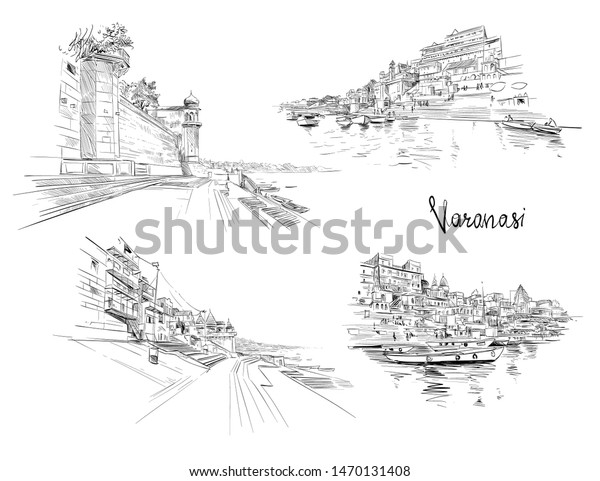 Varanasi India Hand Drawn Vector Illustration Stock Vector (Royalty ...
