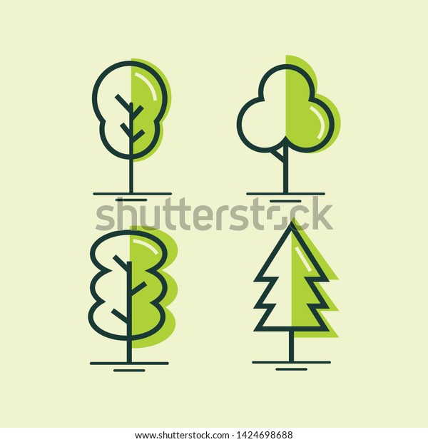 Variation Trees Collection Lineart Design Set Stock Vector (Royalty ...