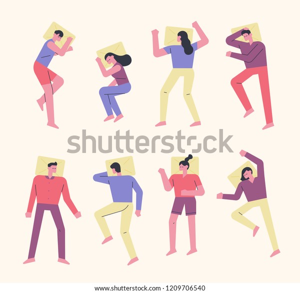 Variety People Sleeping Poses Set Flat Stock Vector (Royalty Free ...