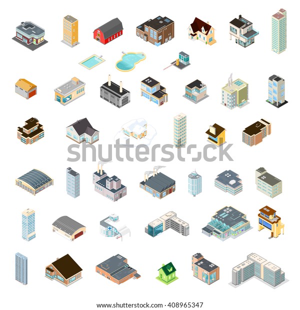 다양한 건축 구조 아이콘 다양한 건축물의 스톡 벡터(로열티 프리) 408965347