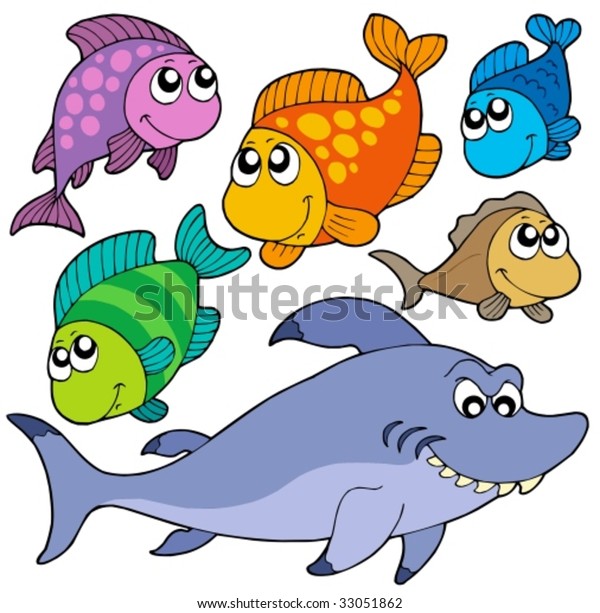 Various Cartoon Fishes Collection Vector Illustration Stock Vector ...