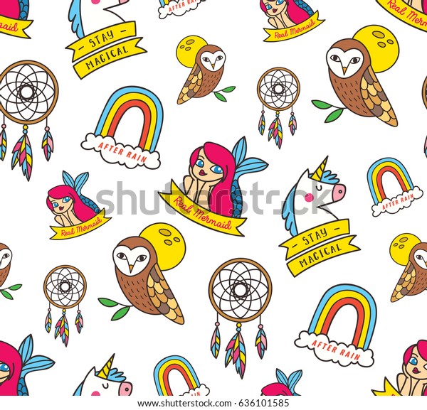 Various Cartoon Patches Seamless Background: vector de stock (libre de ...