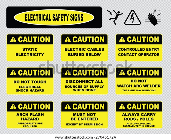 Various Caution Sign Electrical Safety Signs Stock Vector (Royalty Free ...