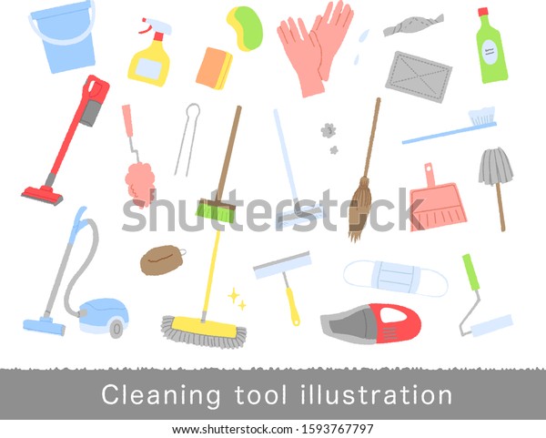 Various Cleaning Tools Illustration Set Stock Vector (Royalty Free ...
