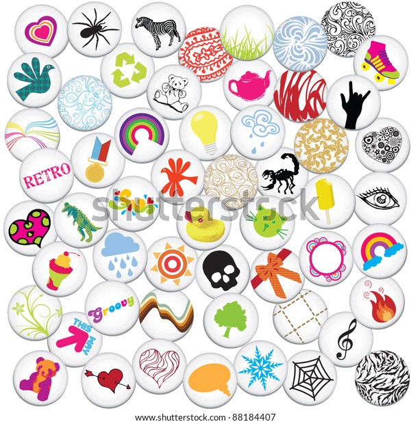 Various Cute Pin Badges Stock Vector (Royalty Free) 88184407 | Shutterstock