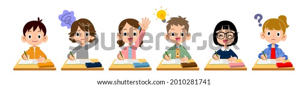 Various Facial Expressions Gestures Elementary School Stock Vector ...