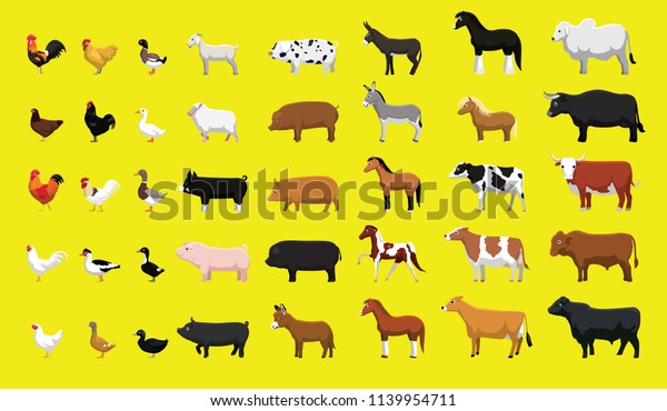 Various Farm Animals Side View Cartoon Stock Vector (Royalty Free ...