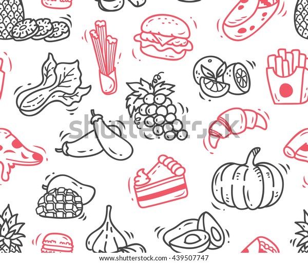Various Food Doodle Background Stock Vector (Royalty Free) 439507747 ...