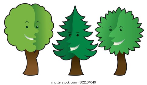 Various Forest Trees Joyful Emotions Stock Vector (Royalty Free ...