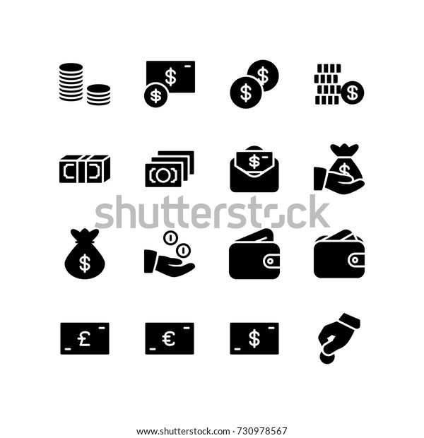 Various Icons Representing Coins Banknotes Stock Vector (Royalty Free ...