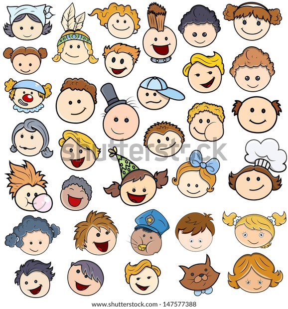 Various Kids Happy Faces Vector Illustrations Stock Vector (Royalty ...