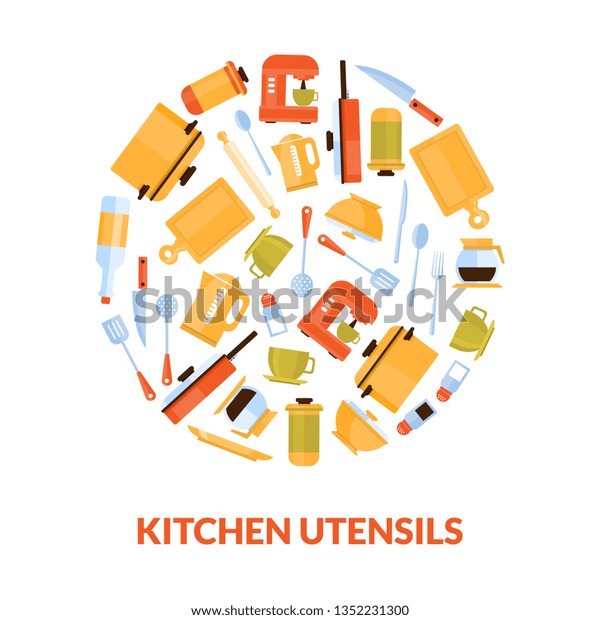 Various Kitchen Utensils Circular Shape Vector Stock Vector (Royalty ...