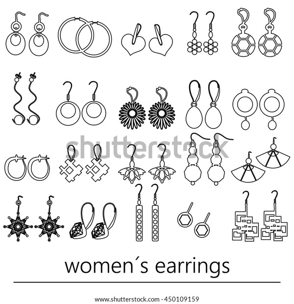 Various Ladies Earrings Types Set Outline Stock Vector (Royalty Free ...