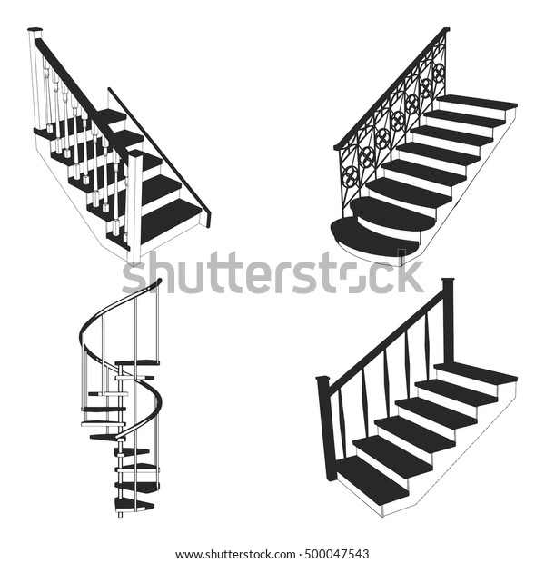 Various Modern Stairs Isolated Sketch Staircase Stock Vector (Royalty ...