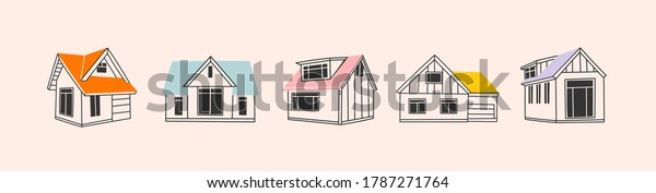 Various Outline Small Tiny Houses White Stock Vector (Royalty Free ...