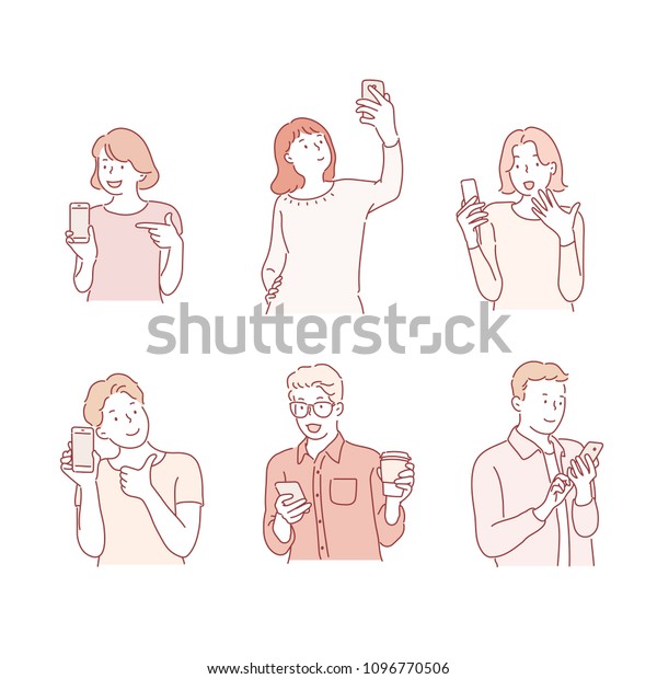 Various People Using Mobile Phones Character Stock Vector (Royalty Free ...