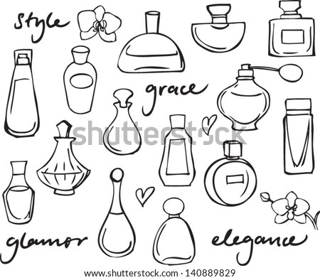 Various Perfume Bottles Drawings Set Stock Vector (Royalty Free ...