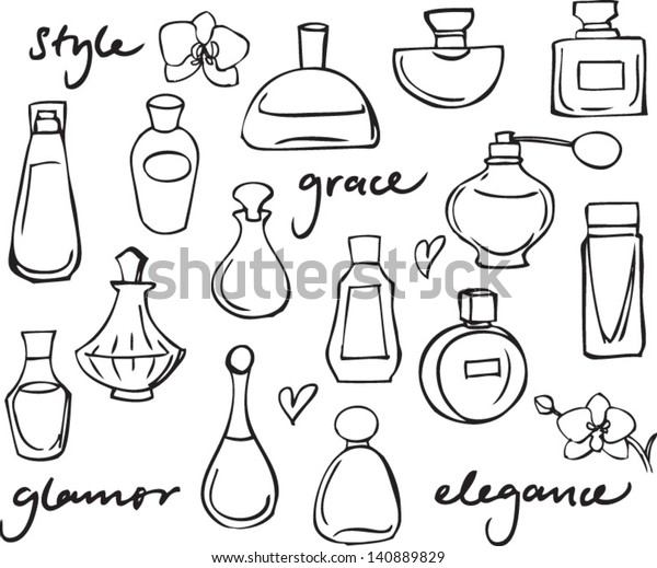 Various Perfume Bottles Drawings Set Stock Vector (Royalty Free ...