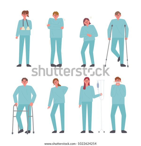 Various Poses Patient Character Hand Drawing Stock Vector (Royalty Free ...