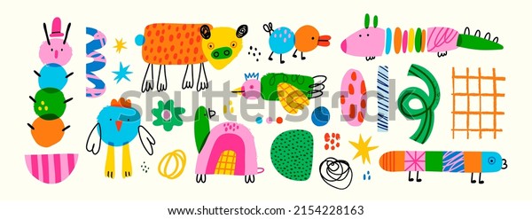 Various Quirky Creatures Doodle Objects Abstract Stock Vector (Royalty ...