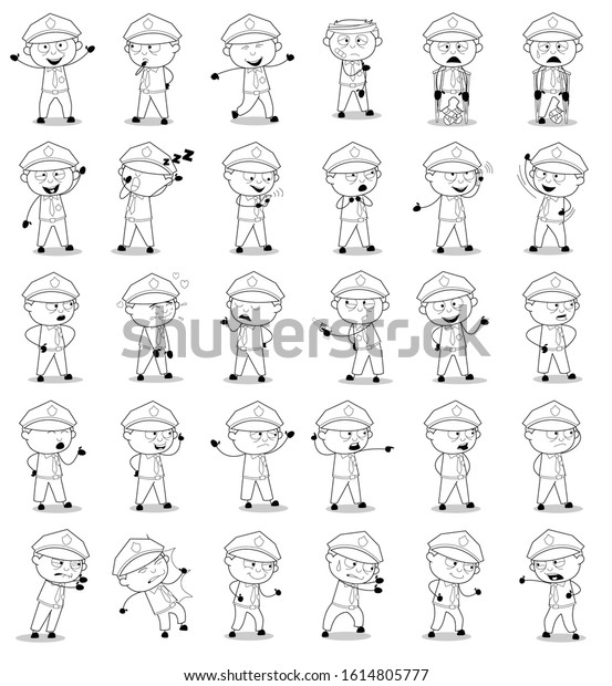 Various Retro Policeman Cop Poses Set Stock Vector (Royalty Free ...
