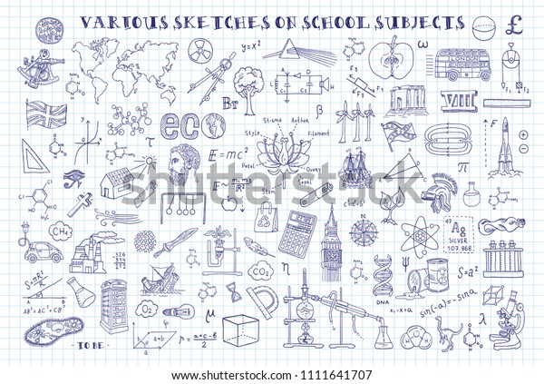 Various Sketches On School Subjects Hand Stock Vector (Royalty Free ...