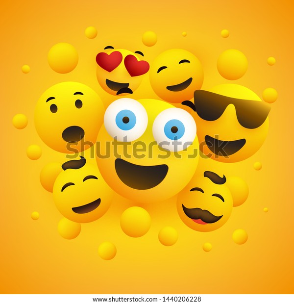 Various Smiling Happy Yellow Emoticons Front Stock Vector (Royalty Free ...