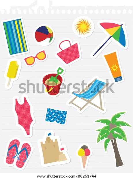 Various Summer Theme Stickers On Lined Lagervektor (royaltyfri) 88261744