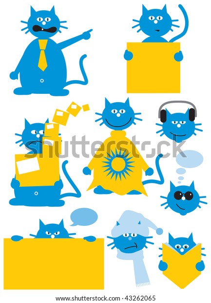 Various Vectors Blue Cartoon Cat Character Stock Vector (Royalty Free ...