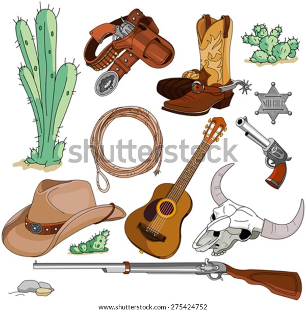 Varios objetos occidentales vintage cowboy: vector de stock (libre de ...