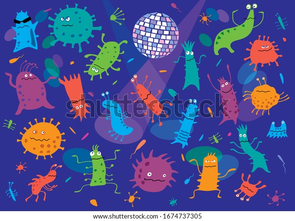 Various Viruses Bacteria Dance Disco Stock Vector (Royalty Free ...