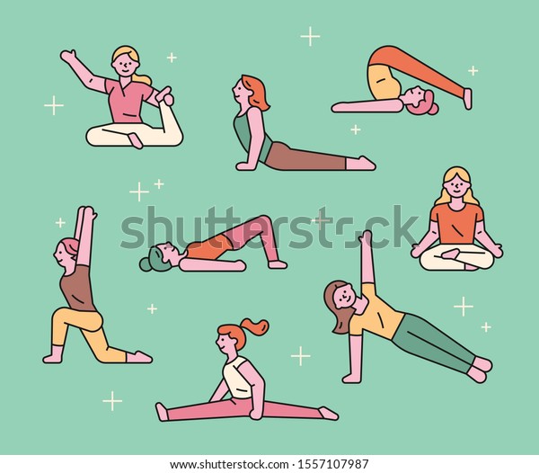 Various Yoga Postures Flat Design Style Stock Vector (Royalty Free ...