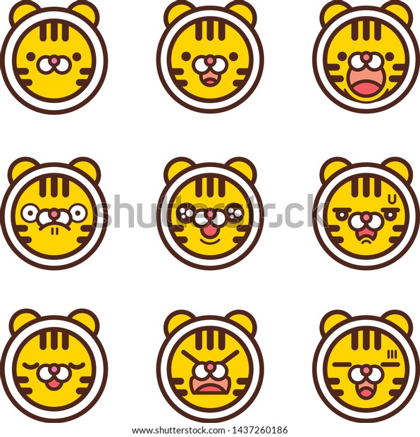 Variousfaced Tiger Emoticons Illust White Background: เวกเตอร์สต็อก ...