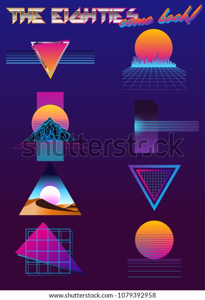 Vector 1980s Synthpop Banner Collection Stock Vector (Royalty Free ...