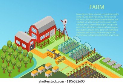 Vector 3d Isometric Rural Farm Concept Stock Vector (Royalty Free ...