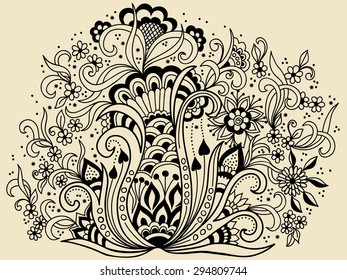 Vector Abstract Floral Elements Indian Mehndi Stock Vector (Royalty ...